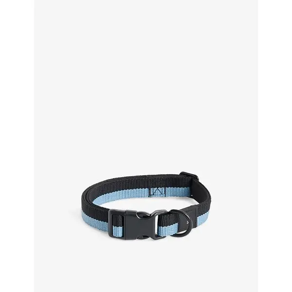 HAY Stripe Flat Woven Dog Collar - Blue And Black