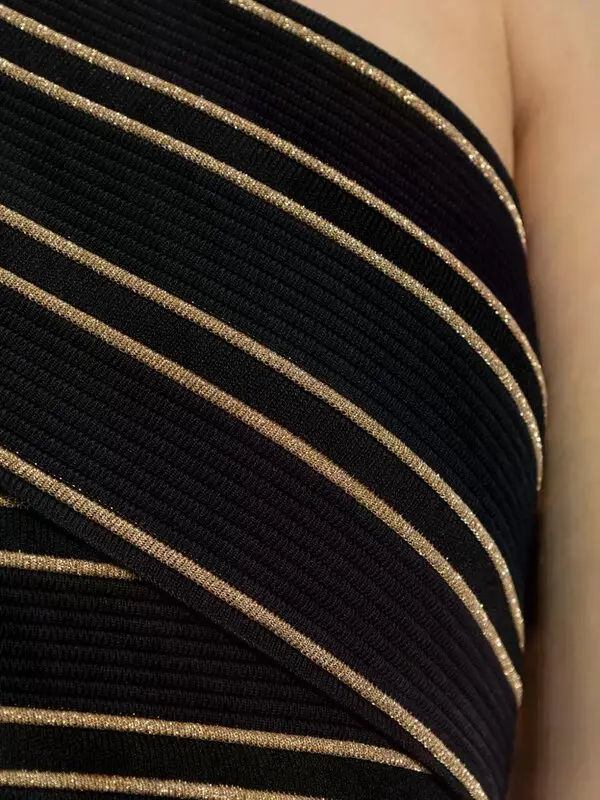 Balmain Striped One Shoulder Cropped Top