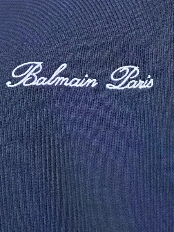 Balmain Logo Embroidered Hoodie - Blue
