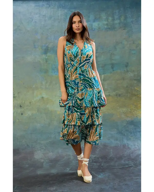 THE GOOD JOURNEY Printed Ruffled Midi Dress