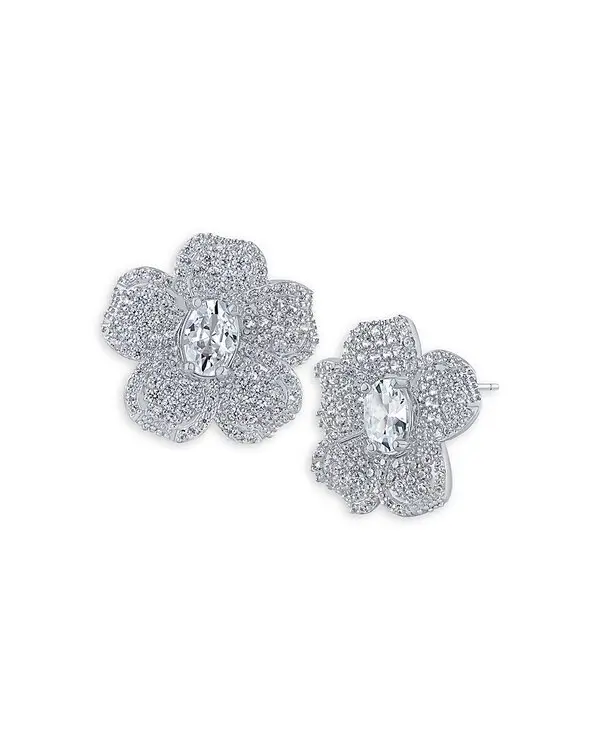 KENNETH JAY LANE Pave Flower Button Earrings - Silver