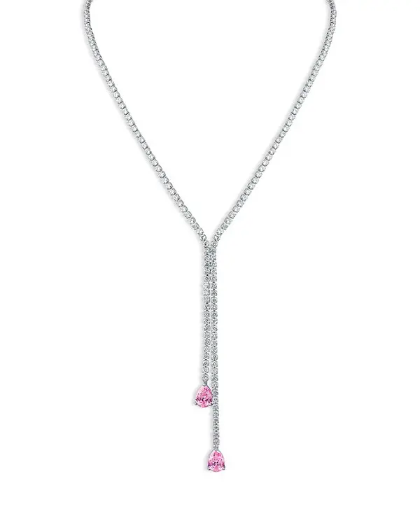 KENNETH JAY LANE Round & Pear Shaped Cubic Zirconia Lariat Necklace - Pink/silver