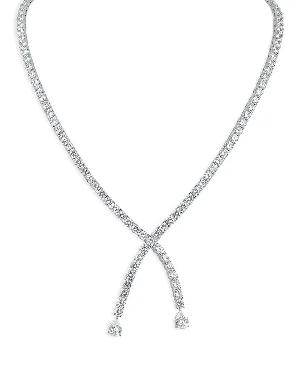 KENNETH JAY LANE Cubic Zirconia Crossover Necklace - Silver