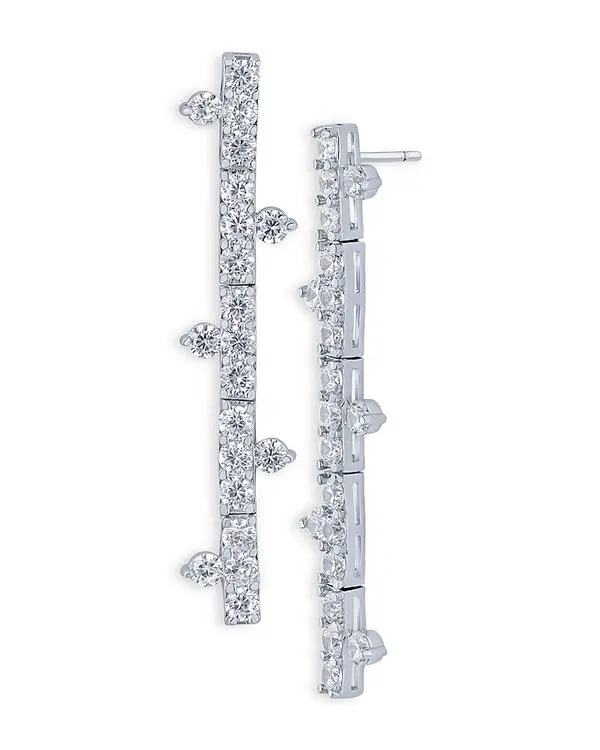 KENNETH JAY LANE Cubic Zirconia Bar Linear Drop Earrings - Silver