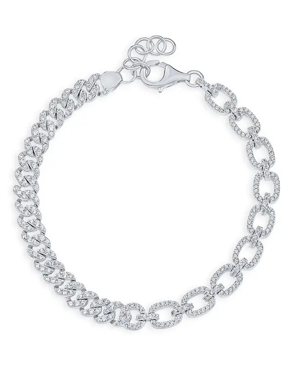 KENNETH JAY LANE Pave Mixed Chain Link Bracelet - Silver