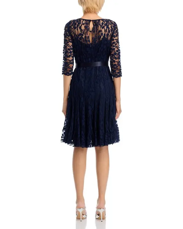 Rickie Freeman For Teri Jon Leaf Lace Pintuck Dress - Navy | Editorialist
