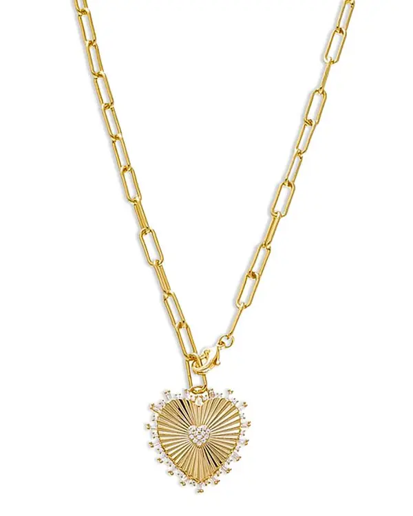ADINA EDEN Pave Accented Ridged Heart Pendant Lariat Necklace - Gold