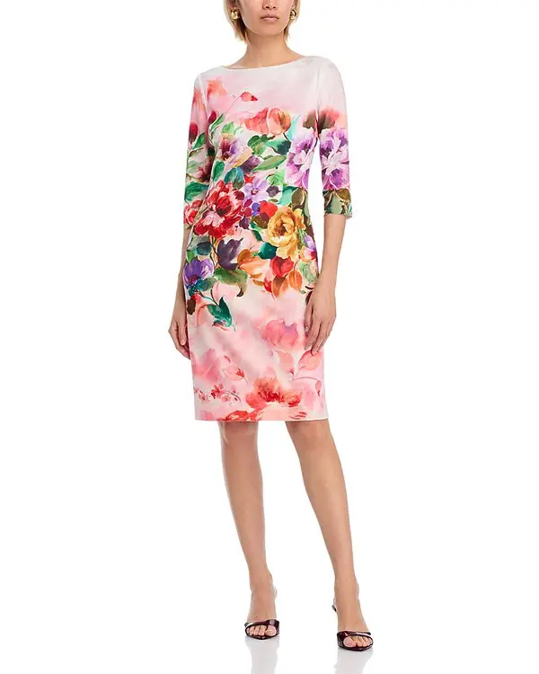 Rickie Freeman For Teri Jon Scuba Floral Three Quarter Sleeve Dress In  White Multi - 78% Off | Editorialist