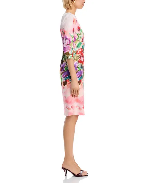 Rickie Freeman For Teri Jon Scuba Floral Three Quarter Sleeve Dress In  White Multi - 78% Off | Editorialist