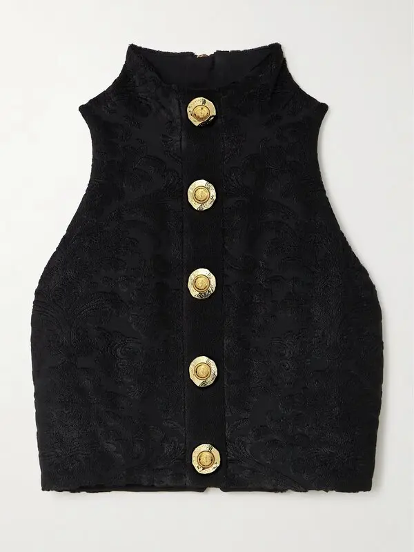 Balmain Cropped Button-embellished Jacquard Top