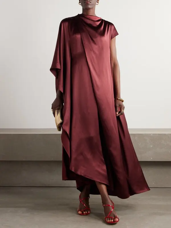 ROKSANDA Hiba Cape-effect Asymmetric Draped Silk-satin Dress