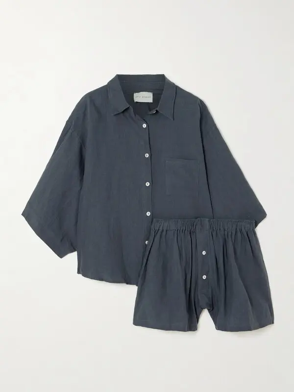 DEIJI STUDIOS The 03 Washed-linen Shirt And Shorts Set - Blue