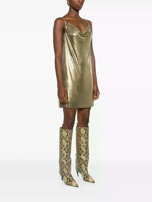 Versace Metal Mesh Draped Cowl Neck Mini Dress