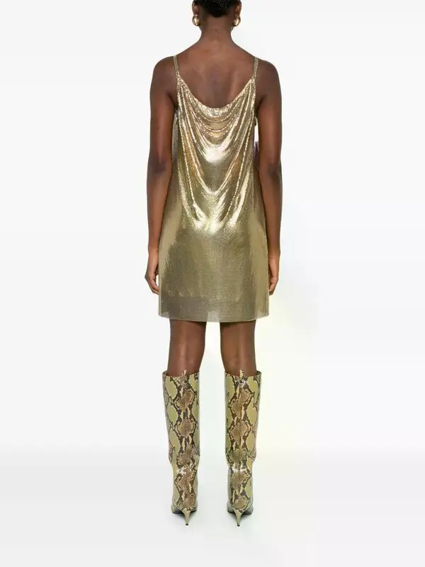 Versace Metal Mesh Draped Cowl Neck Mini Dress
