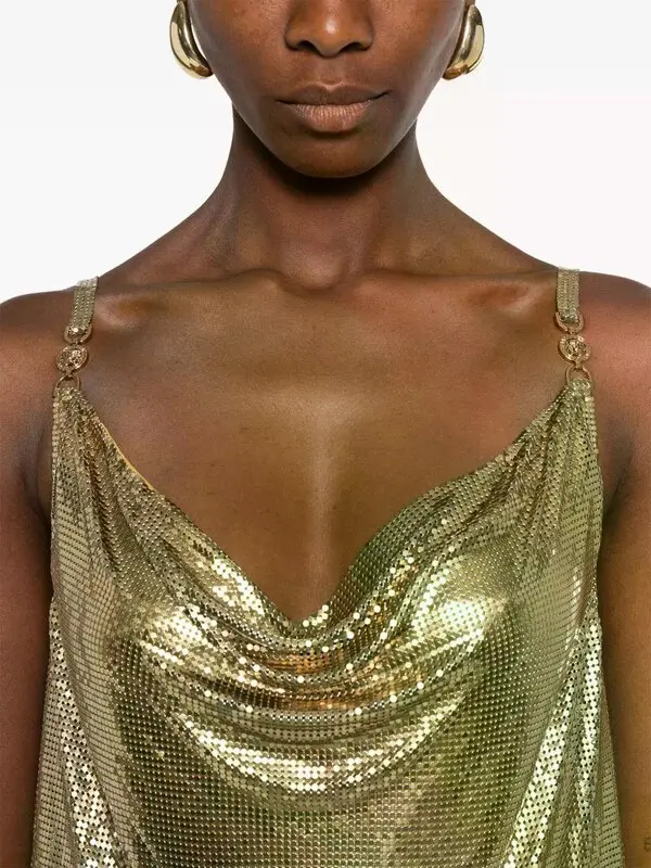 Versace Metal Mesh Draped Cowl Neck Mini Dress