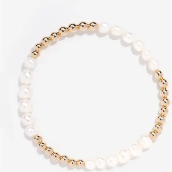 LITTLE SKY STONE Elliot Pearl Bead Bracelet - Gold / White