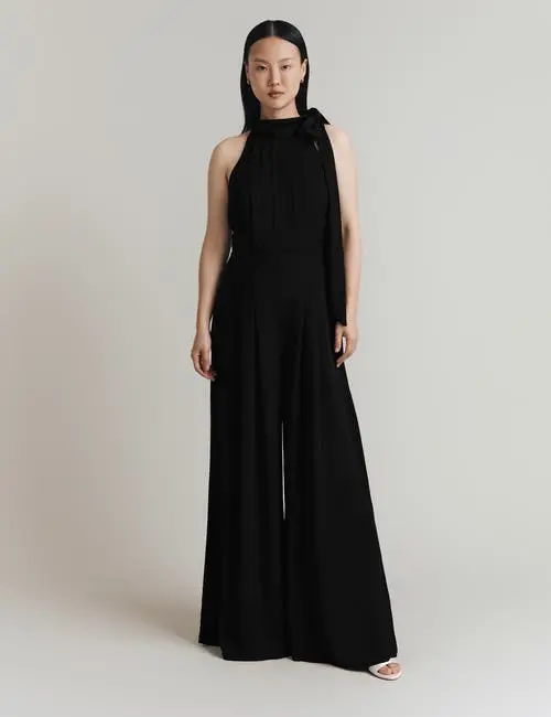 GHOST LONDON Myla Crepe Halter Neck Jumpsuit - Black