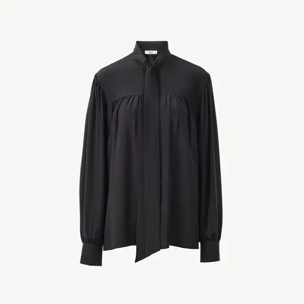 Chloé Maxi Gathered Lavallière Blouse In Crêpe De Chine