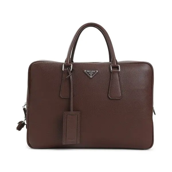 Prada Grained Leather Tote Bag - Brown