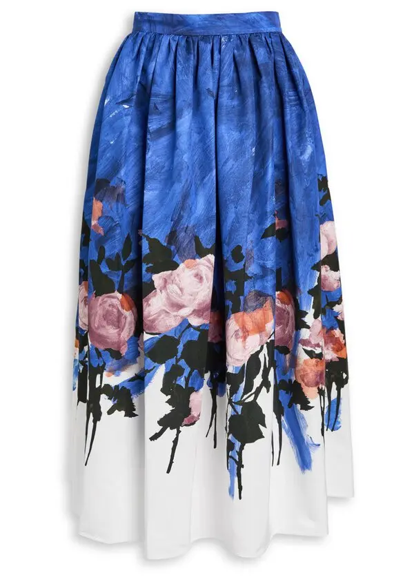 Erdem Printed Faille Midi Skirt