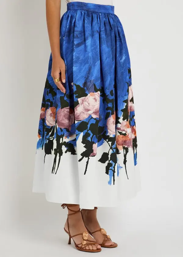 Erdem Printed Faille Midi Skirt