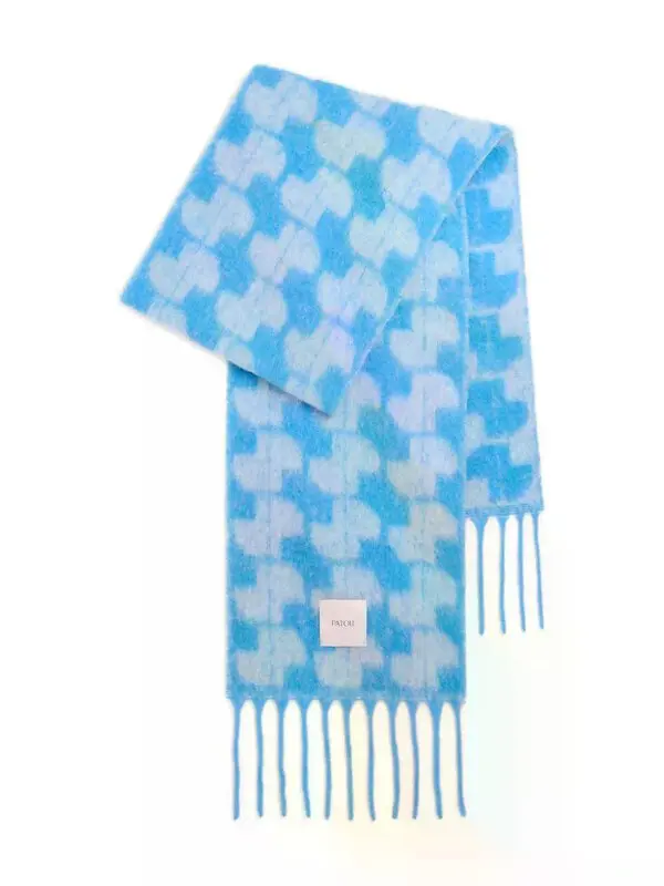 Patou Geometric-pattern Fringed Scarf - Blue