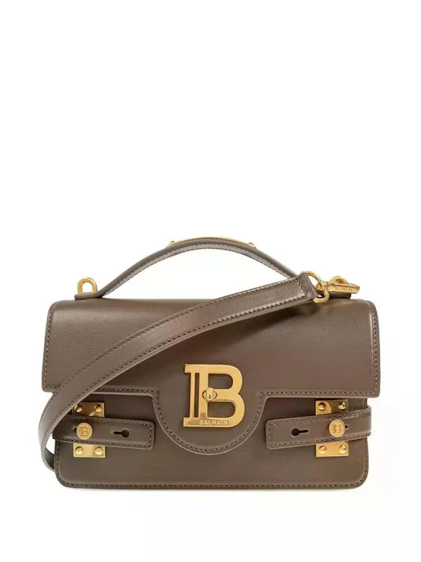 Balmain Leather Shoulder Bag With Logo Plaque