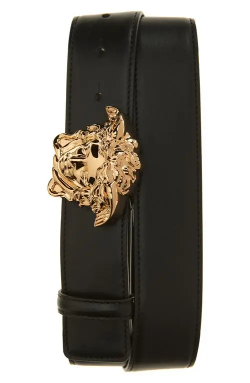 Versace Medusa Head Leather Belt - Black-versace Gold