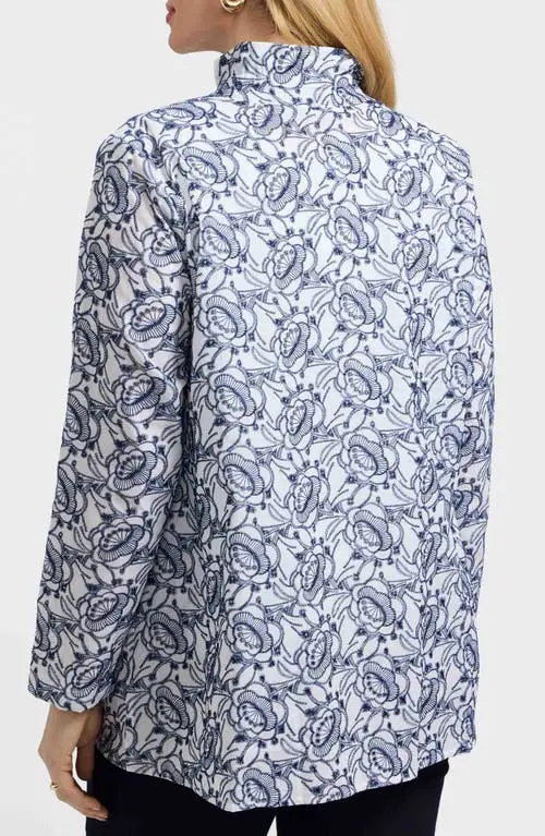 Foxcroft Carolina Floral Embroidered Button-up Shirt