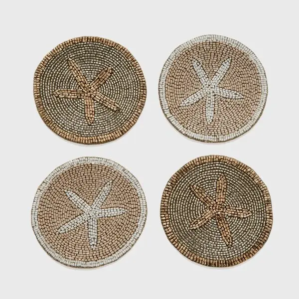 JOANNA BUCHANAN Hand Beaded Or Woven Coasters - Gold Starfish