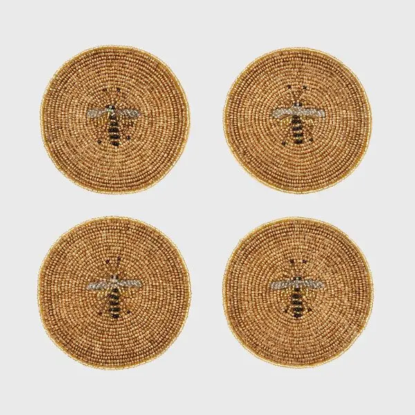 JOANNA BUCHANAN Hand Beaded Or Woven Coasters - Gold Stripey Bee