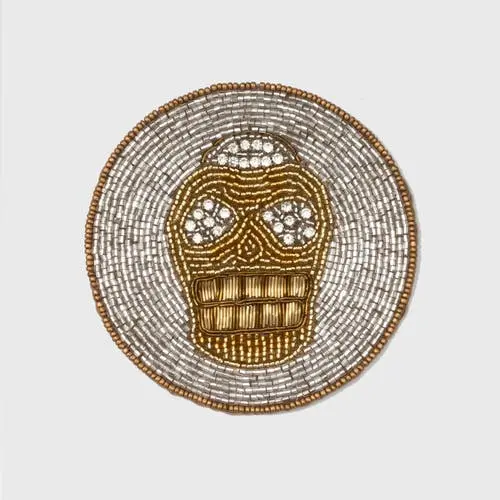 JOANNA BUCHANAN Hand Beaded Or Woven Coasters - Silver Skull