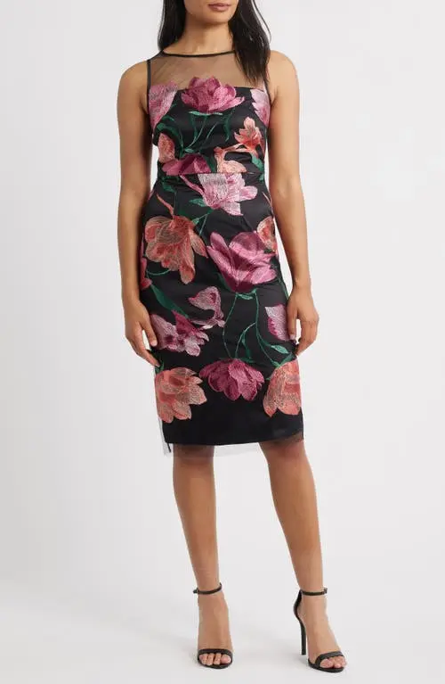 Eliza J Floral Embroidered Sheath Dress - Pink