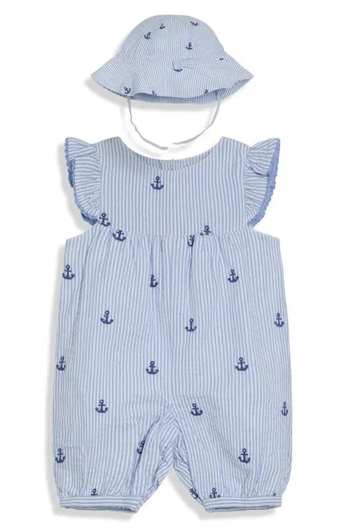 JOJO MAMAN BEBE Nautical Embroidered Romper And Sun Hat Set - Blue