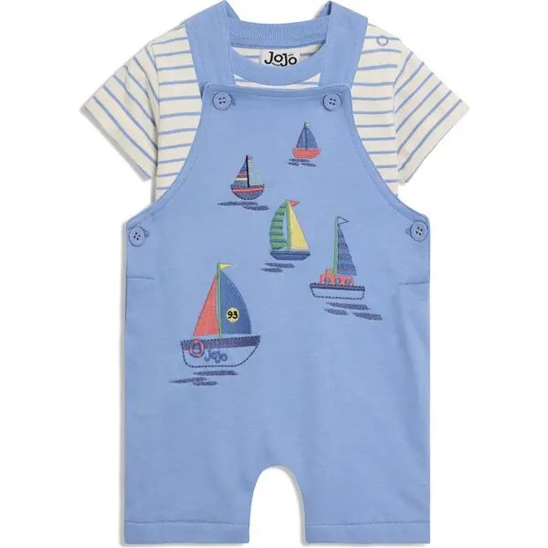 JOJO MAMAN BEBE Boat Appliqué Overalls & T-shirt Set - Blue