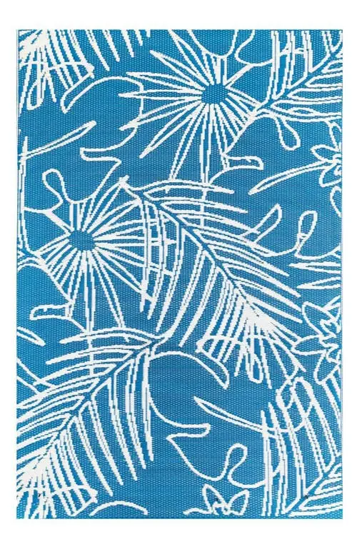 MAD MATS Palm Leaf Turquoise White Rug