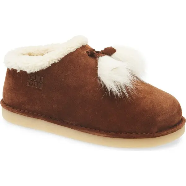 Miu Miu Shearling Tassel Slippers - Cacao