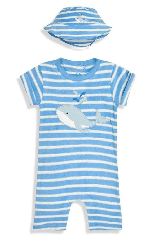 JOJO MAMAN BEBE Whale Appliqué Stripe Romper & Hat Set - Blue
