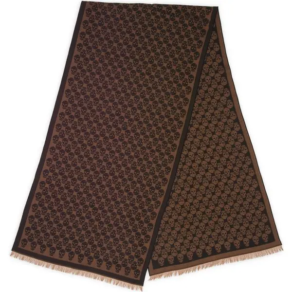 Alexander McQueen Skull Monogram Wool Blend Scarf - Camel/ Black