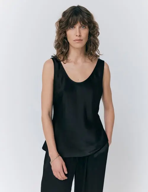 GHOST LONDON Margot Satin Top - Black