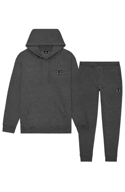 DALIX Butterfly Embroidered Fleece Sweatsuit Set - Charcoal Htr