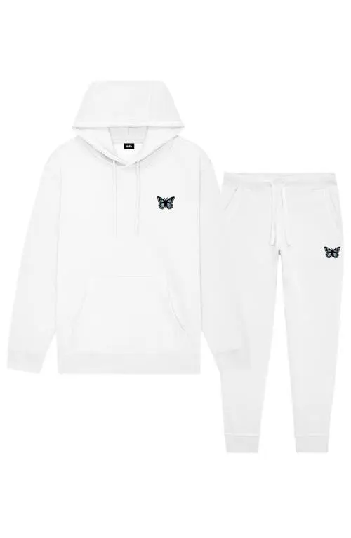 DALIX Butterfly Embroidered Fleece Sweatsuit Set - White