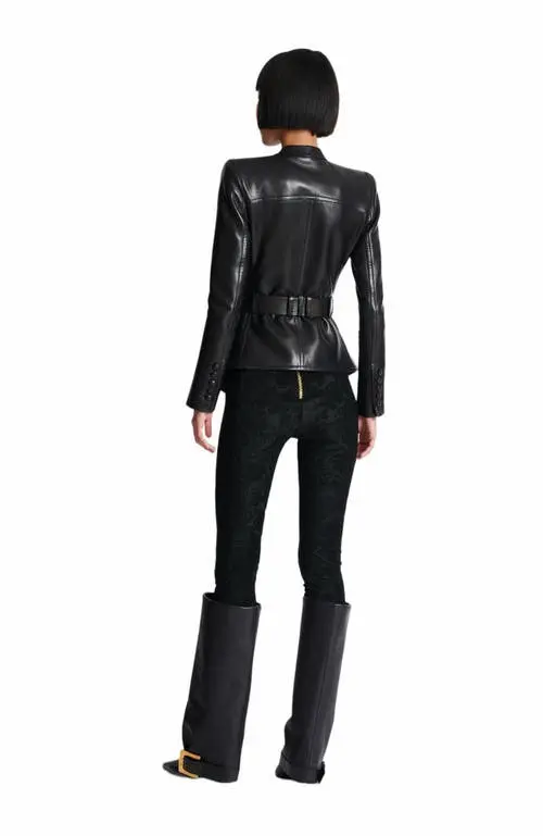 Balmain 1-button Belted Leather Jacket - Black
