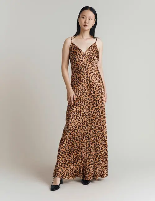 GHOST LONDON Eden Leopard Satin Maxi Slip Dress