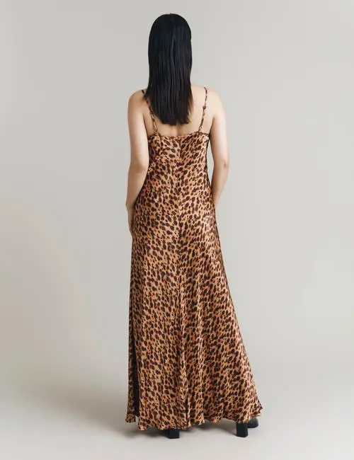 GHOST LONDON Eden Leopard Satin Maxi Slip Dress