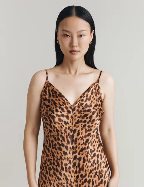 GHOST LONDON Eden Leopard Satin Maxi Slip Dress