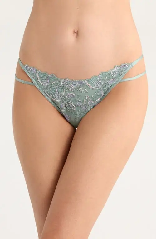 Hunkemoller Lauren Embroidered Mesh Thong - Silt Green
