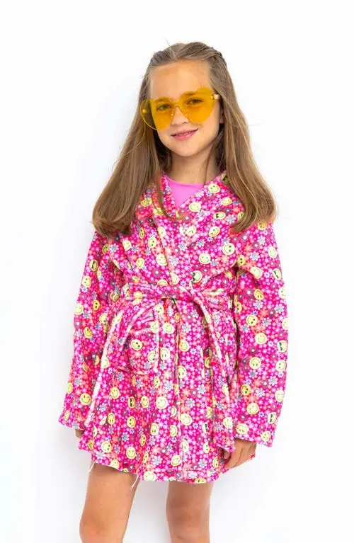 PREPPY GOOSE Spring Flowers Plush Robe - Fuchsia