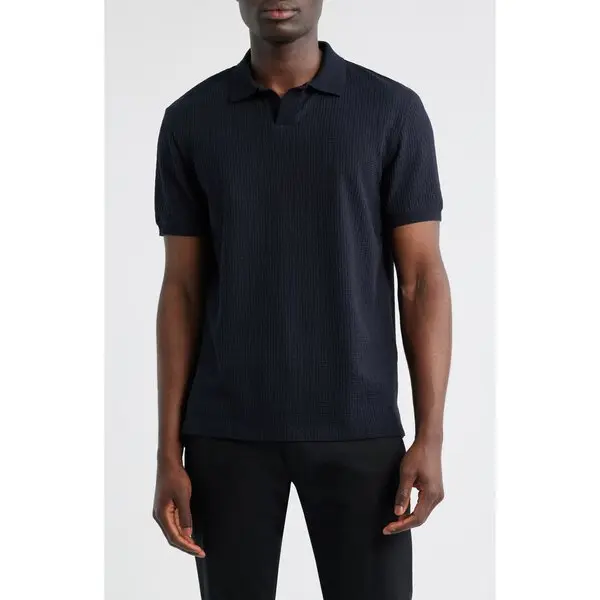Emporio Armani Tonal Chain Johnny Collar Polo - Blue