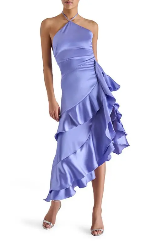 Steve Madden Caspia Ruffle Satin Halter Dress